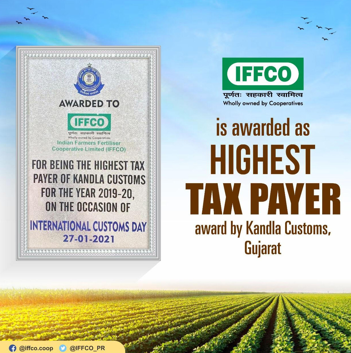 IFFCO bags highest tax payer award; MD bucks up team | Indian Cooperative